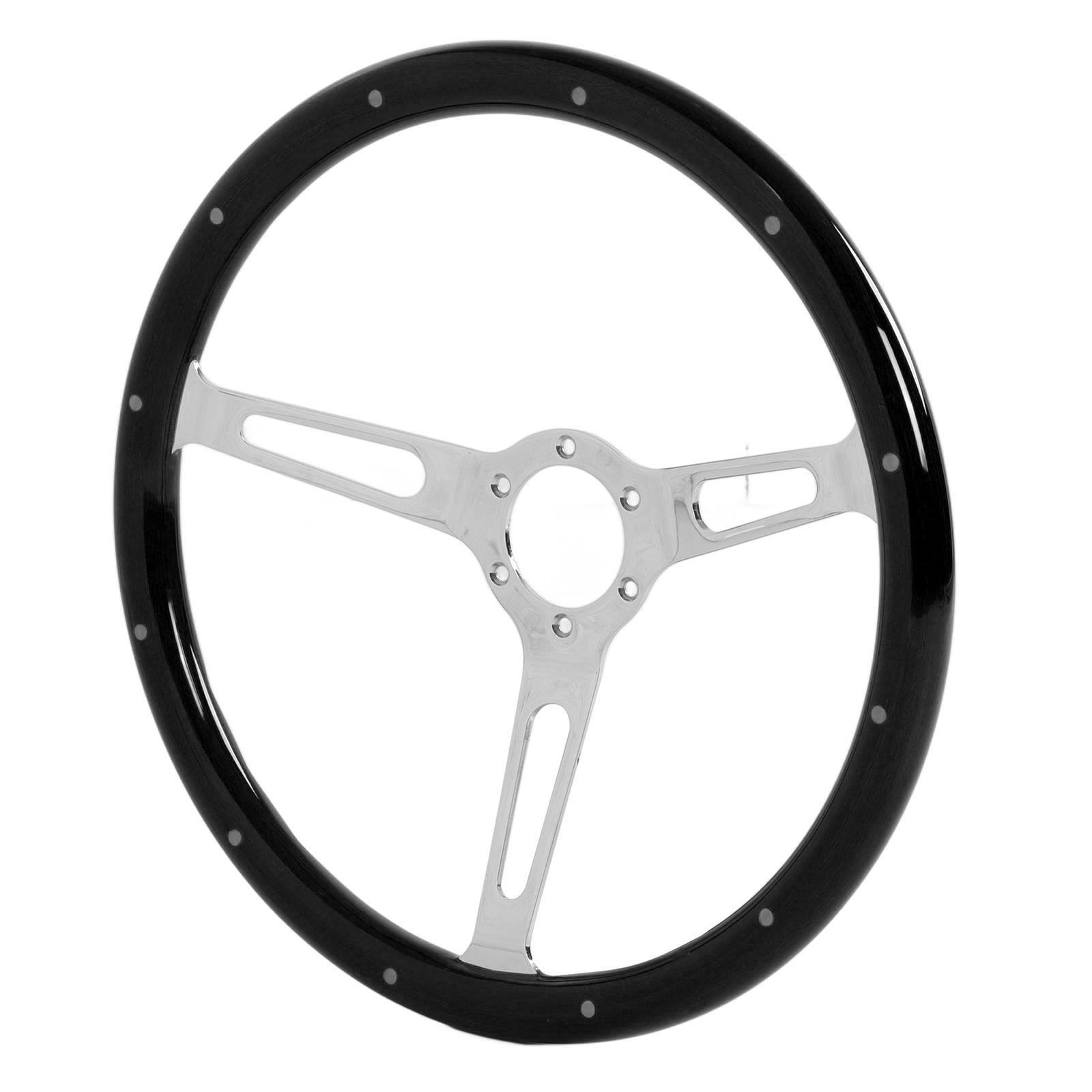 Black 380mm Steering Wheel Assembly Walnut Grip 3 Spoke Riveted 6 Hole ...