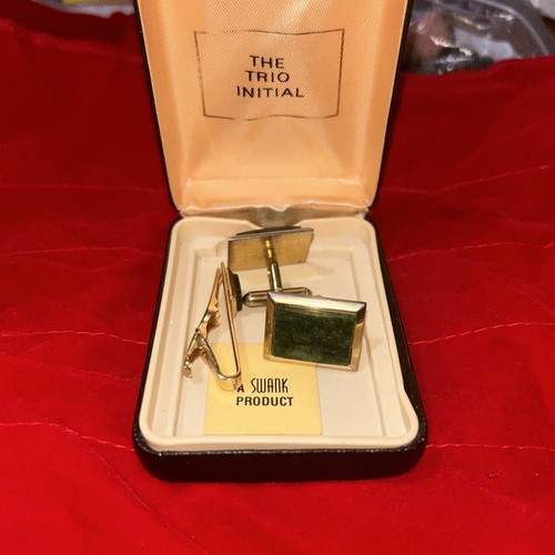 Swank Cufflinks Jade Rectangle With Tie Bar Gold Vintage Men Formal ...