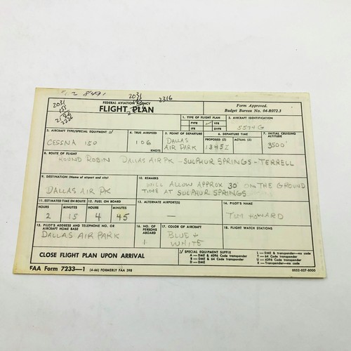 FAA Form 7233-1 Flight Plan Pre-Flight Checklist Avation Card Flight ...