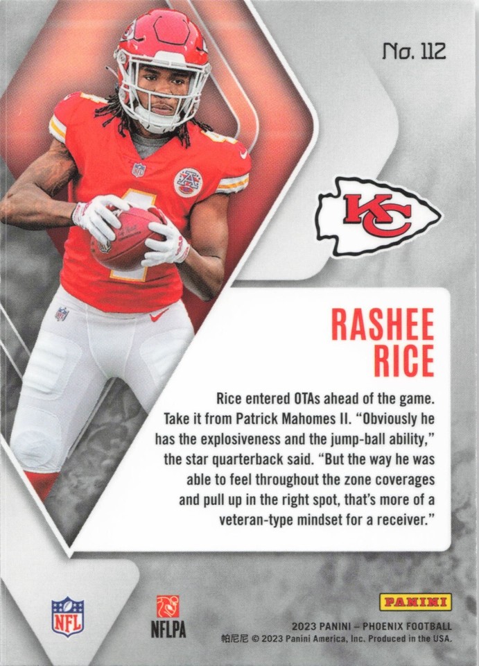 2023 Panini Phoenix Rashee Rice Rookie Card RC #112 Kansas City Chiefs ...