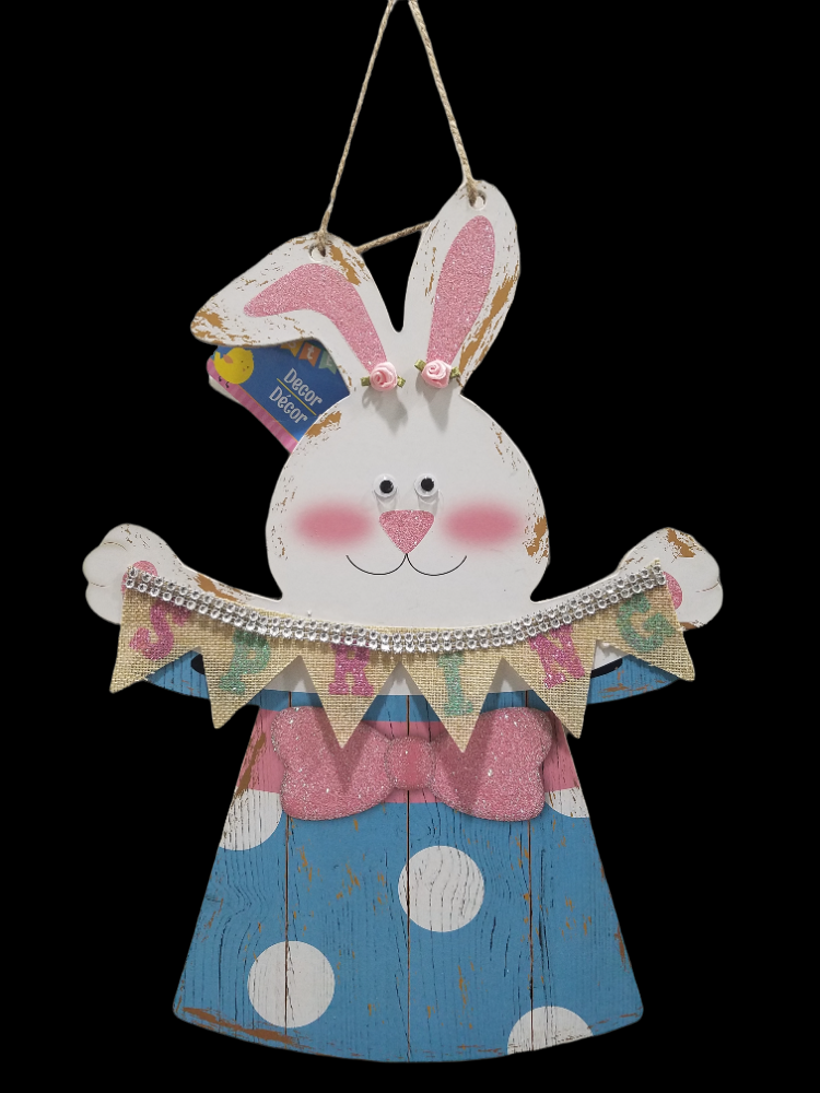 Easter Spring Colorful Hanging Happy Bunny Door Wall Decor Sign 11" x ...