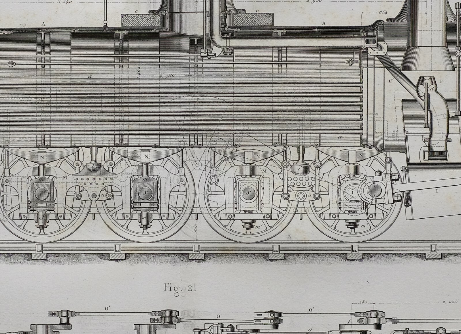 1869 FRENCH STEAM ENGINE PRINT MOUNTAIN LOCOMOTIVE BY BEUGNIOT M. M ...