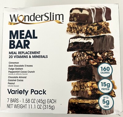WonderSlim Meal Replacement Bar Variety Pack 160 Calories 15g Protein ...
