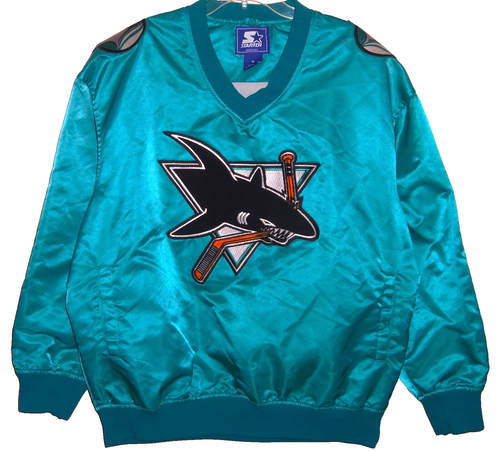 VINTAGE 90's SAN JOSE SHARKS NHL THROWBACK STARTER SATIN PULLOVER ...