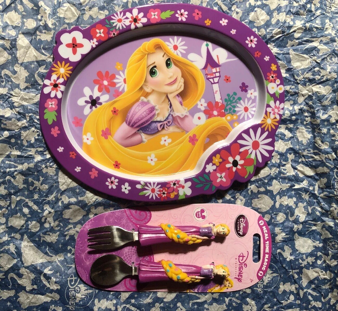 Disney Store PRINCESS RAPUNZEL Plate, Spoon & Fork Flatware Meal Time ...