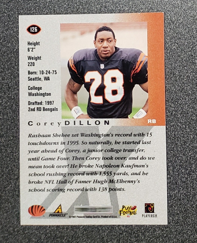 1997 #126 Corey Dillon Pinnacle X-press Rookie Cincinnati Bengals | eBay