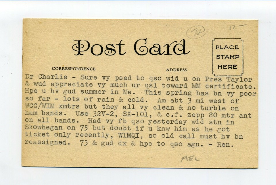 Harwich Port MA Mass 1958 QSL postcard, map of Cape Cod, Rienzi Parker ...