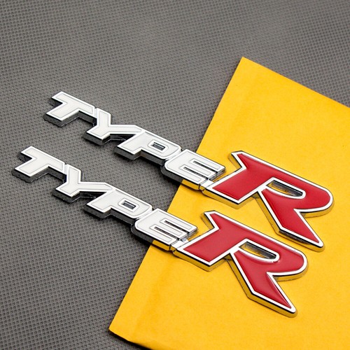 2Pcs Metal White & Red Type-R Badge Car Sport Emblem SI Rear Trunk ...