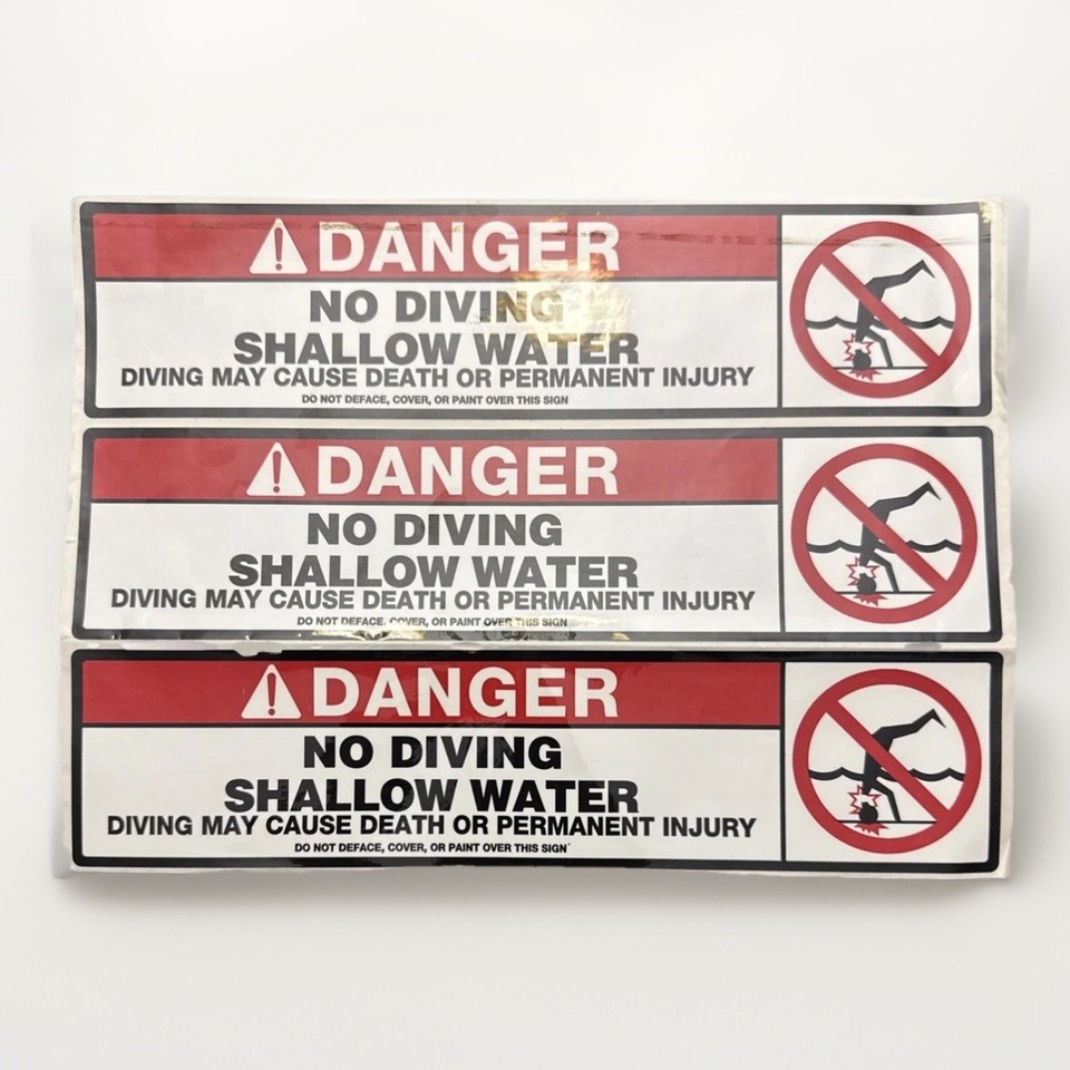 (6) Swimming Pool Labels Stickers Decals Danger No Diving Shallow Water ...