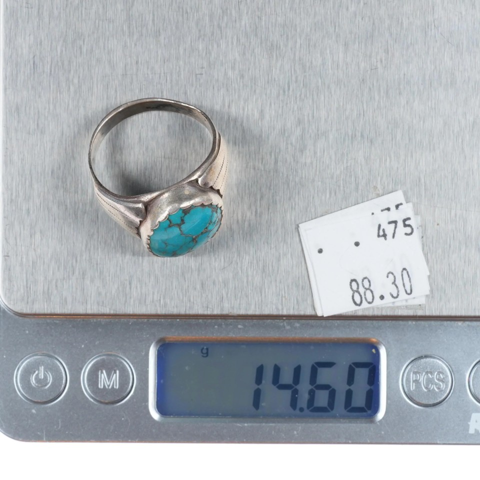 sz11.5 Vintage DL Navajo sterling silver spiderweb turquoise men's ring ...