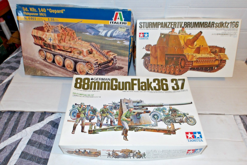 JOB LOT 3 WW11 1.35 GERMAM UNMADE MODEL KITS 2 AFVS & 1 GUN,TAMIYA ...