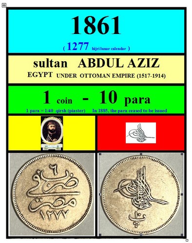 COINS STAMPS EGYPT 1861- 10 PARA 1 coin sultan ABDUL AZIZ-1.2 Iinches old | eBay
