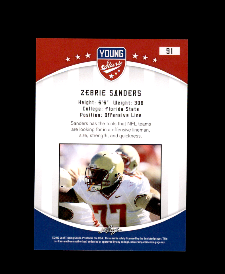 2012 Leaf Young Stars Draft #91 Zebrie Sanders Florida State FSU ...