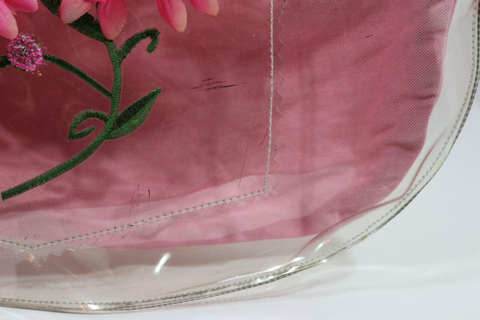 BEBE Clear Purse Tote Pink Plastic Bag Transparent Flower Embroidery ...