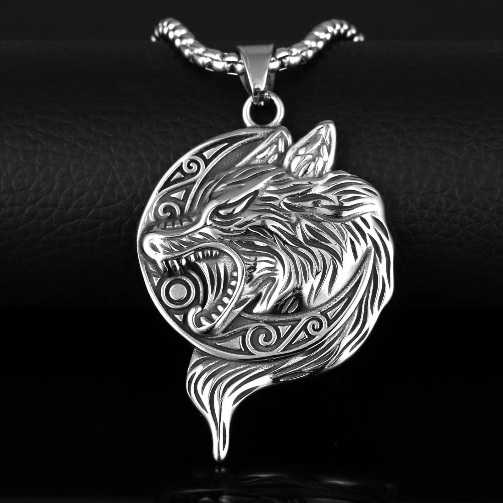 Norse Viking Fenrir Wolf Head Pendant Necklace Men's Punk Jewelry Chain ...