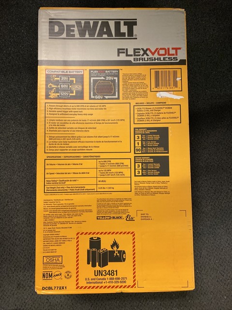 DEWALT DCBL772X1 60V Flexvolt Brushless Handheld Axial Blower for sale ...