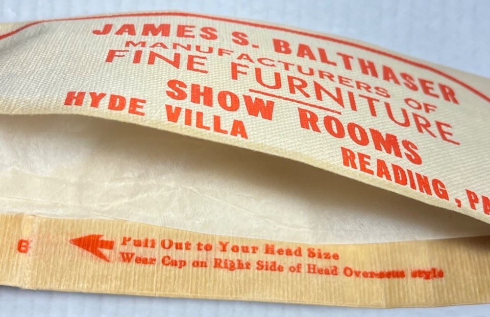 Vintage Paper Cap Hat Balthaser Furniture Reading PA 1950s Promo | eBay
