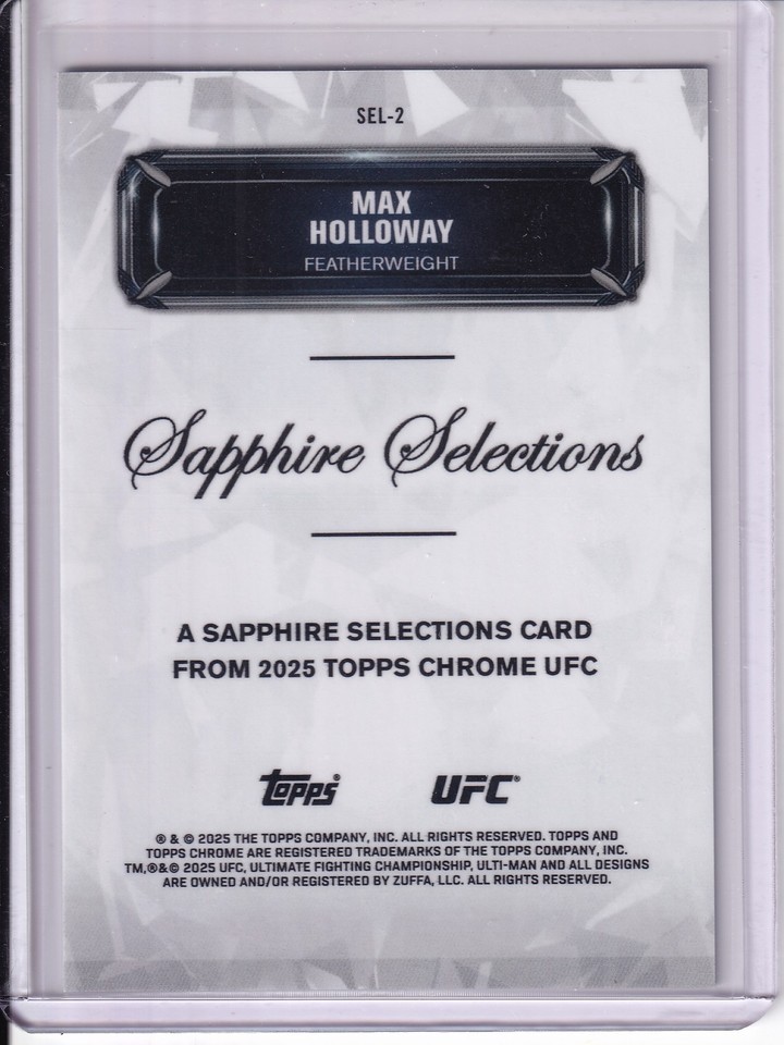 Max Holloway Sapphire Selections PURPLE /15 2025 Topps Chrome Sapphire ...