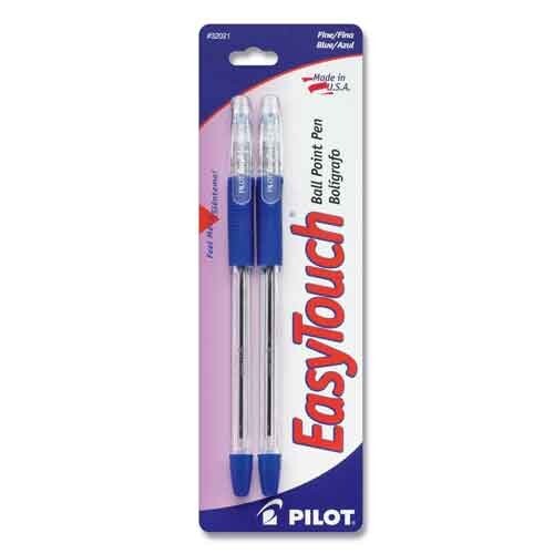 Pilot EasyTouch Ball Pen Fine Point 0.7mm Grip 2/Pk Blue Ink Office ...