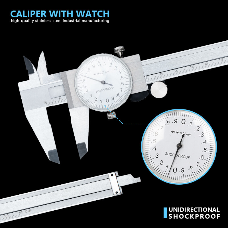 6" Dial Caliper 0.001 Stainless Steel Shockproof 4-Way Measurement With ...