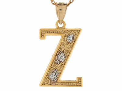 10k or 14k Yellow Gold Diamond Accent Letter Z Unisex Initial Charm ...