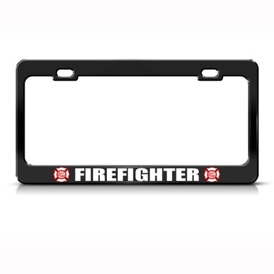 Metal License Plate Frame Firefighter Fight Fire Car Accessories Chrome ...