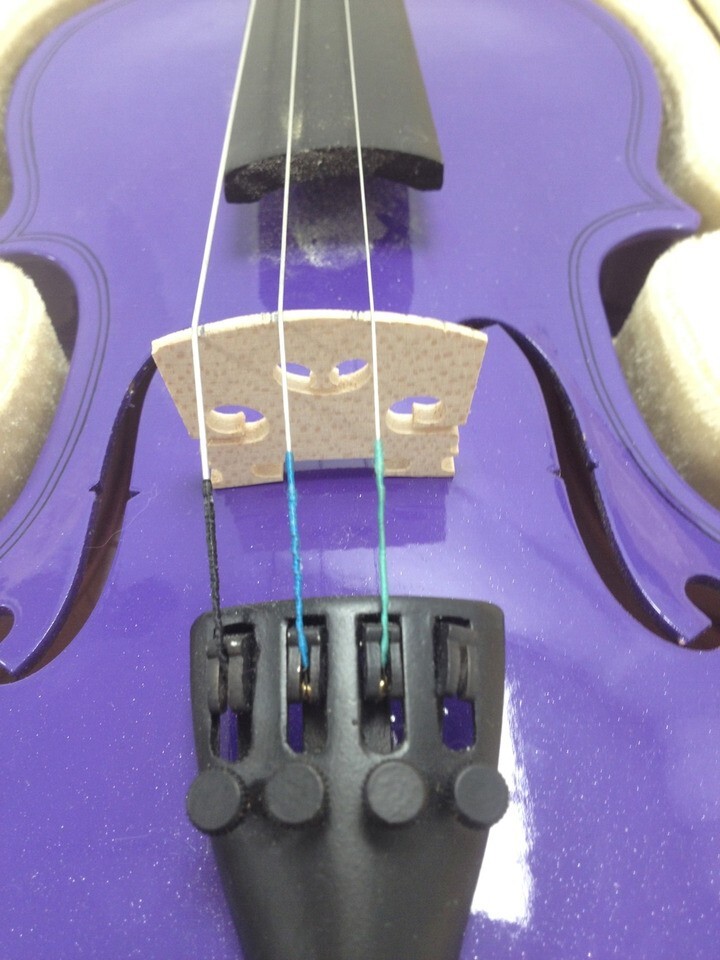 Purple Violin With Missing String, Black Fabric Case, Bow + One new set ...