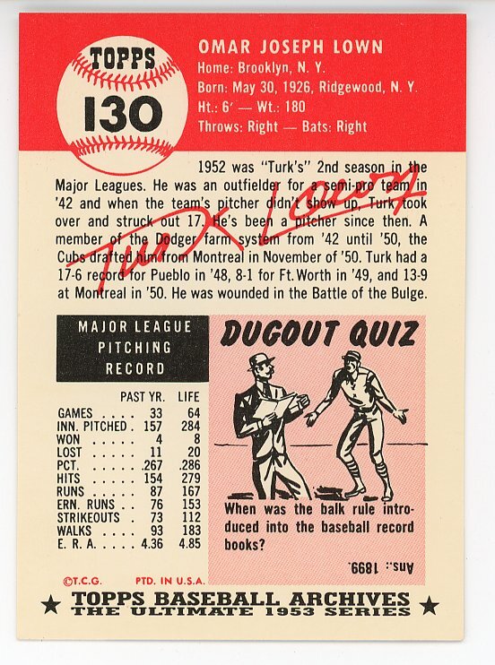 1991 Topps Baseball 1953 Archives #130 Turk Lown NM or Better | eBay