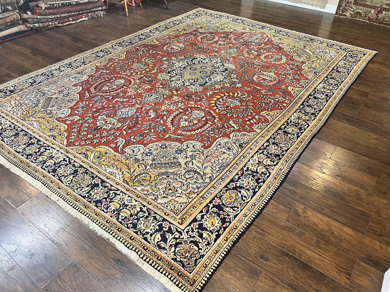 Oriental Rug 10x14 Wool Silk Highlights Handmade Vintage Red Floral ...