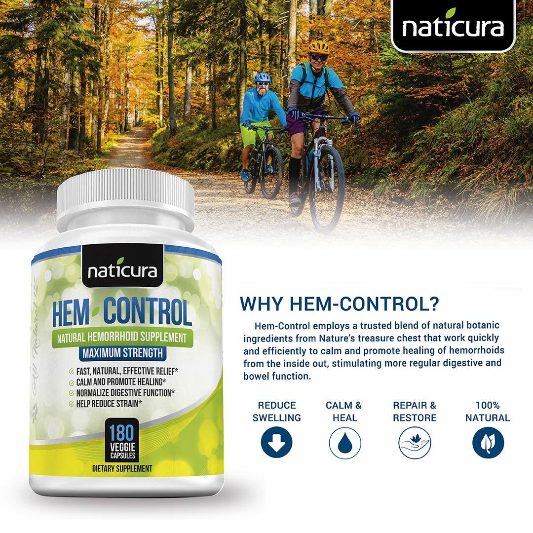 Naticura Hem-Control Herbal Hemorrhoid Remedy; 180 Capsules for Hemroid ...