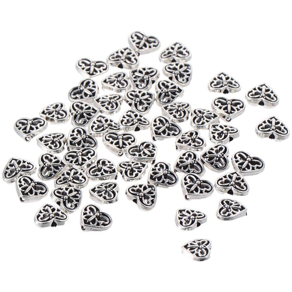 silver Hollow Heart Spacer Spacer Beads Metal Heart Handmade Crafts ...