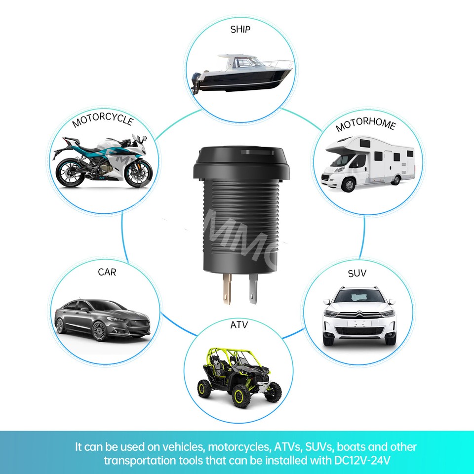 12V Car Fast Charger Dual Port Type-C USB Adapter Power Socket Outlet ...
