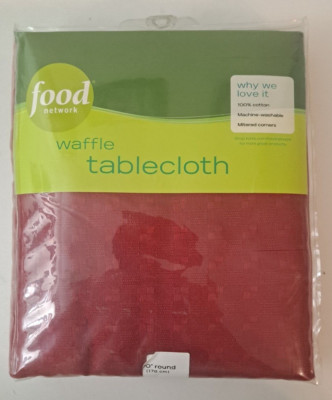 Food Network Waffle Tablecloth 70" Round Cotton Ruby Red Holiday ...