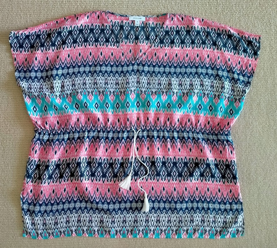 David Jones 100% silk beach top/dress with pull string waist size ...