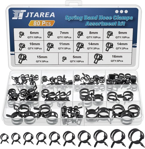 Spring Band Hose Clamps Assortment Kit 10Sizes 80Pcs 5mm 6mm 7mm 8mm ...