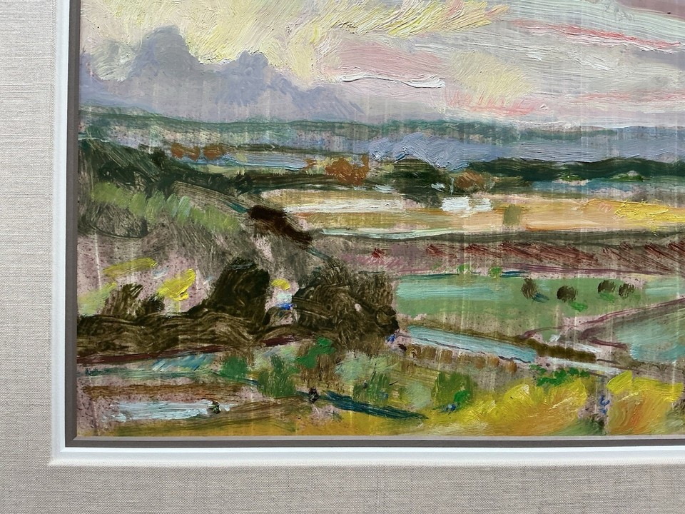 ROBERT SUDLOW SIGNED OIL / PAPER PAINTING HIDDEN SUNDOWN LANDSCAPE ...