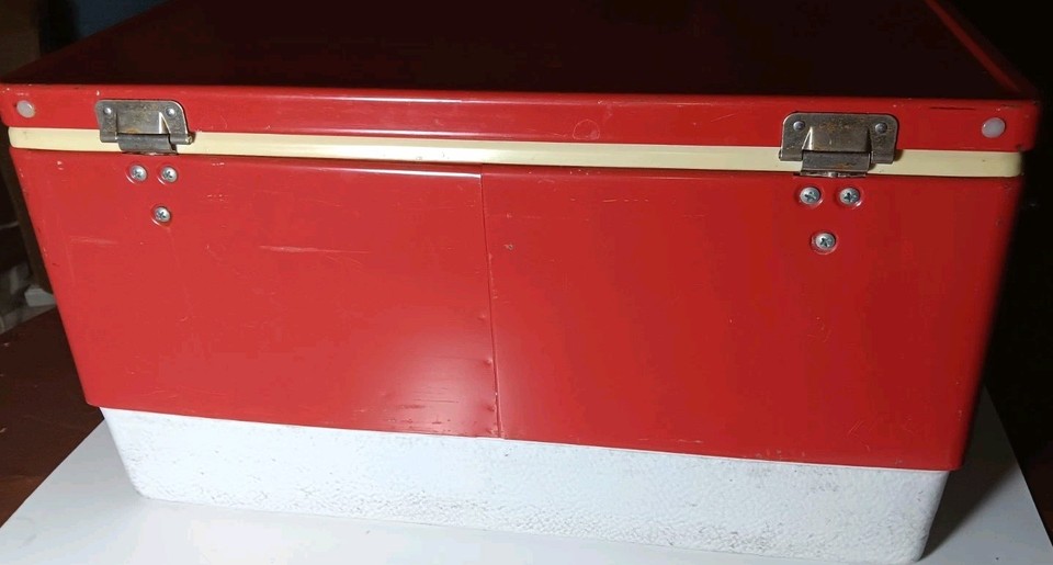 Vintage Coleman Red Metal Cooler w/Handles Bottle Openers & Drain 1970s ...