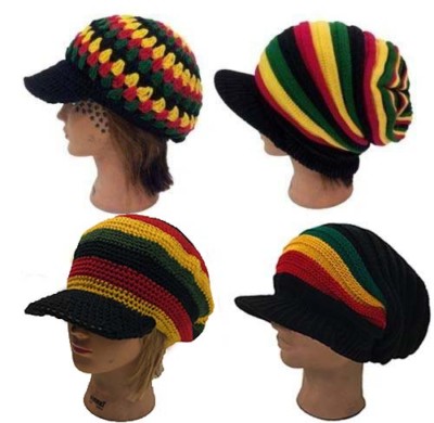 Ladies Men Jamaica Reggae Rasta Style Delux Visor Baggy Beanie Kufi Hat ...