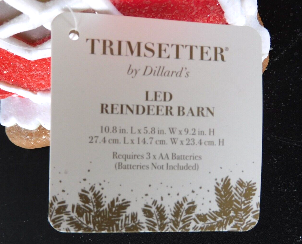 NWT Trimsetter Gingerbread Light Up LED Santa's Reindeer Barn House 10. ...