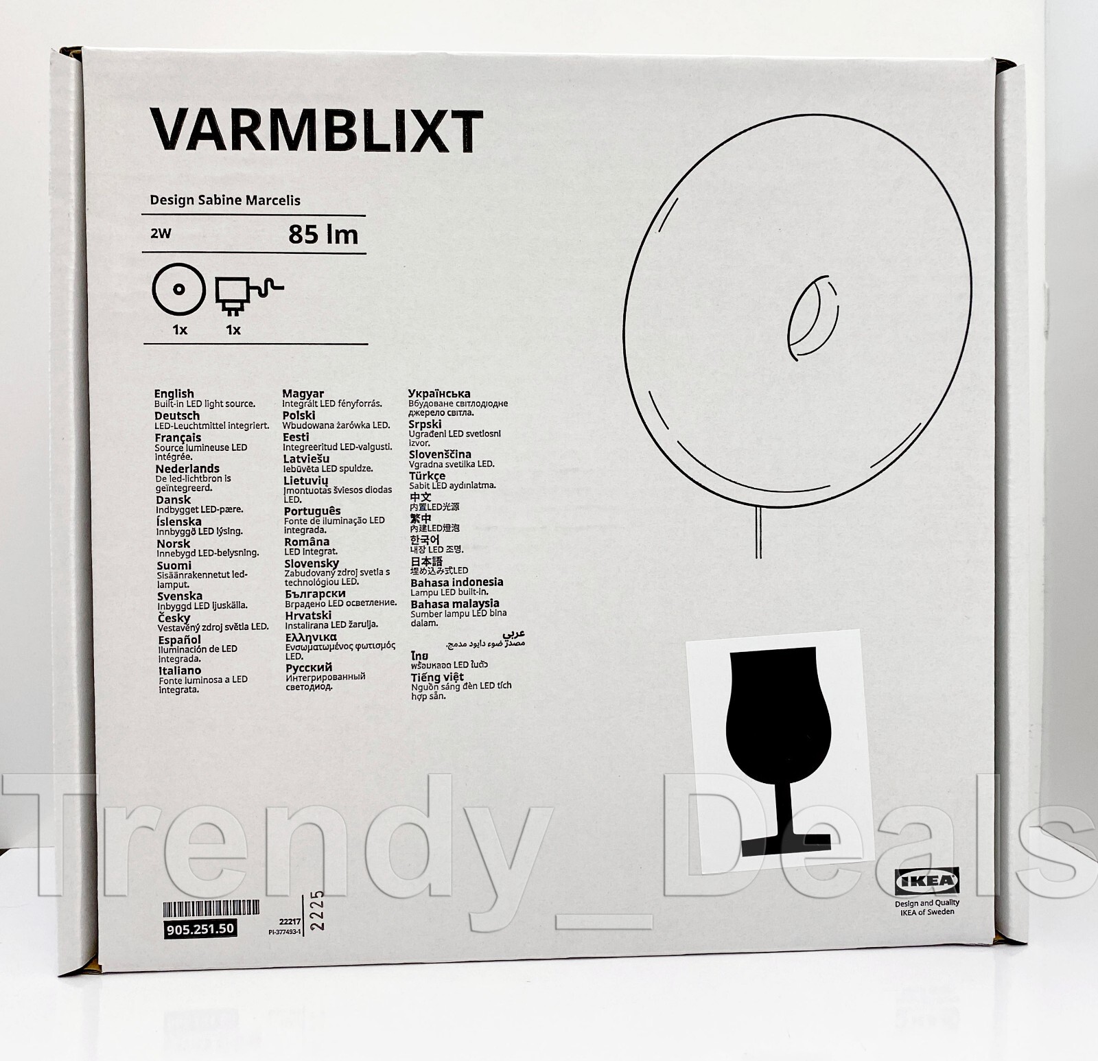 Ikea VARMBLIXT LED Table/Wall Lamp, Orange Glass/Round Donut Shaped ...