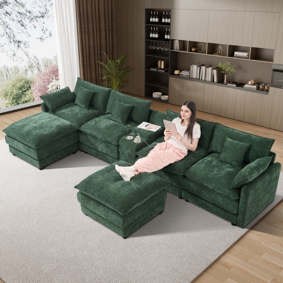 145" Large 6 Seat U Shaped Oversized Modular Sectional Sofa Couch with ...