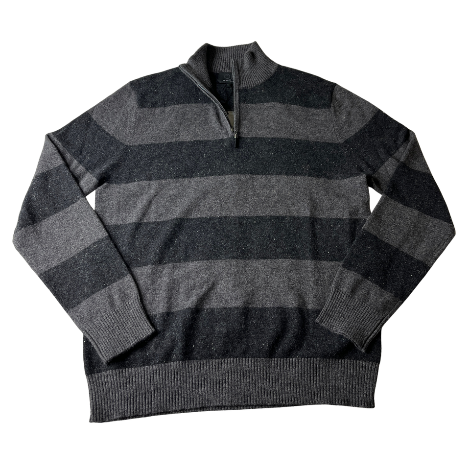 SKU1-10 QI CASHMERE Men's Sweater 1/4 Zip Striped 100% Cashmere Grey XL ...