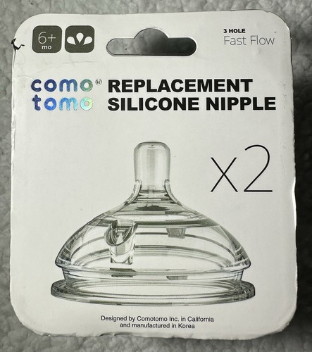 x2 New Comotomo Replacement Silicone Nipple 3 Hole Fast Flow 6+ MO ...