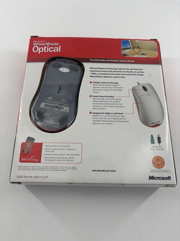 Vintage 2002 Microsoft Wheel Mouse Optical PC Mac PS2/ USB Brand New ...