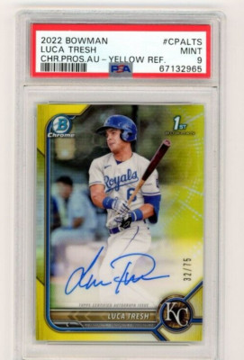 2022 BOWMAN CHROME YELLOW REFRACTOR AUTO #/75 LUCA TRESH PSA 9 | eBay