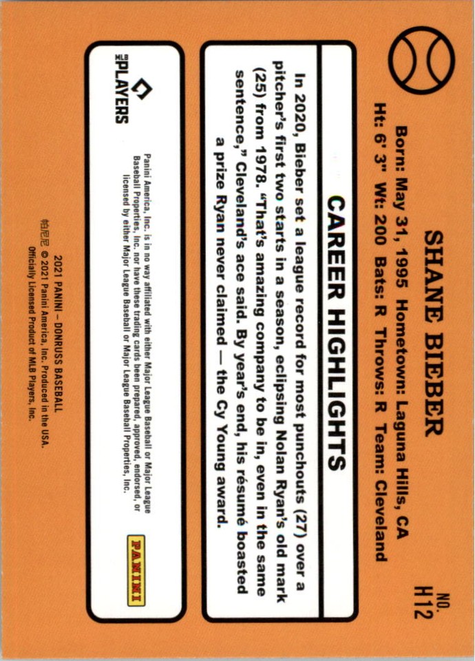 2021 Donruss Highlights Vector #12 Shane Bieber - NM-MT | eBay