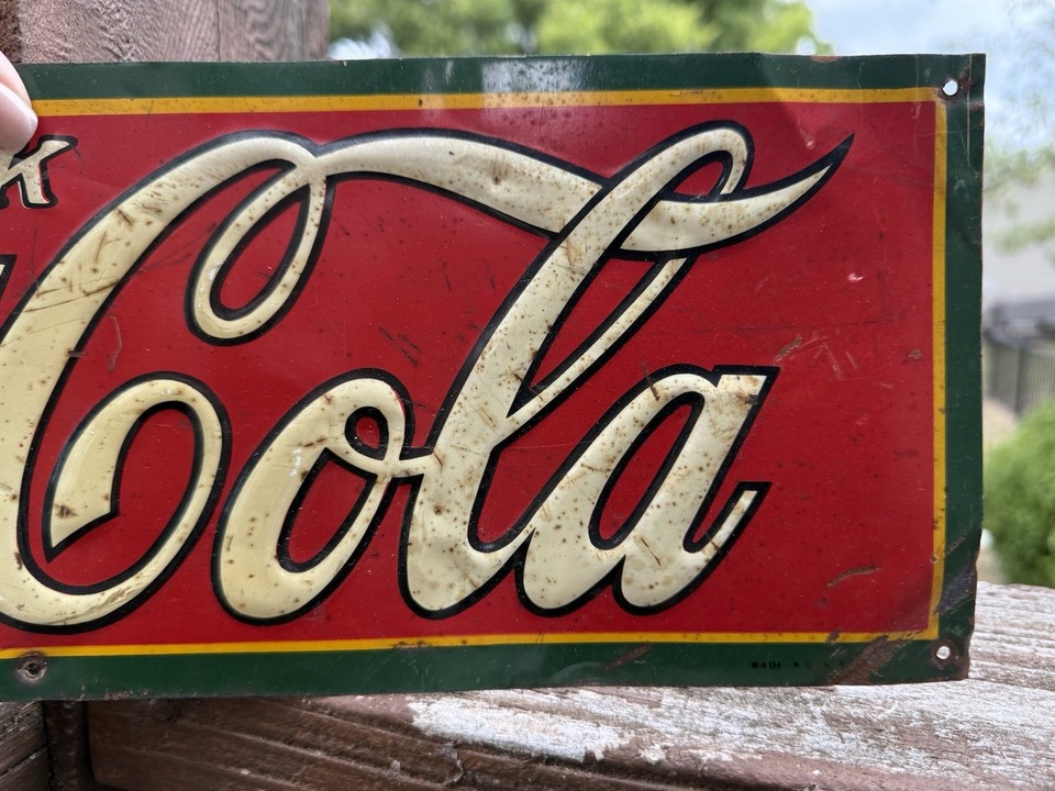 Early Embossed 1920s Coca-Cola Painted Metal Advertising Sign | eBay