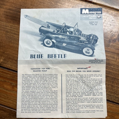 Vintage 1960’s Monogram Model Kit Blue Beetle Instructions Customized ...