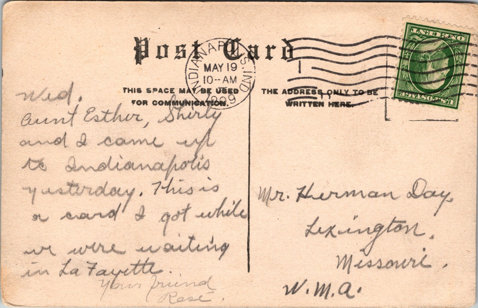 Postcard Lafayette Indiana Eliza Fowler Hall Purdue University Postmark ...