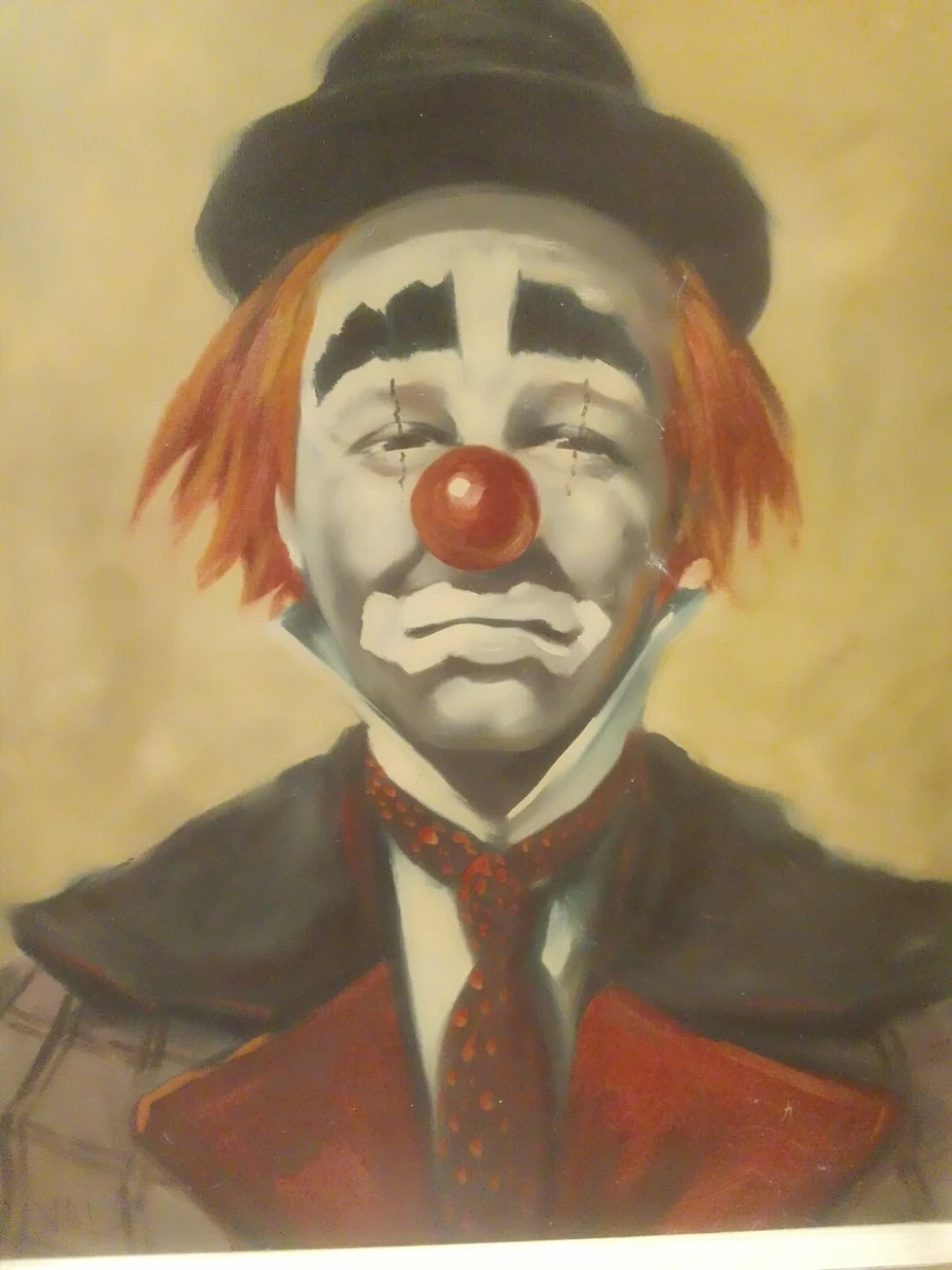 Vintage Sad Clown Painting